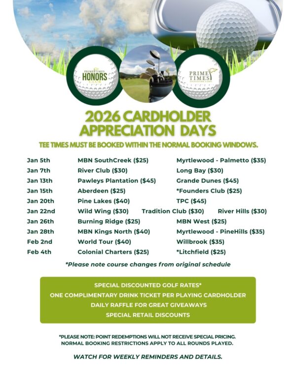 2026 Cardholder Appreciation Days - Prime Times Card : Prime Times Card